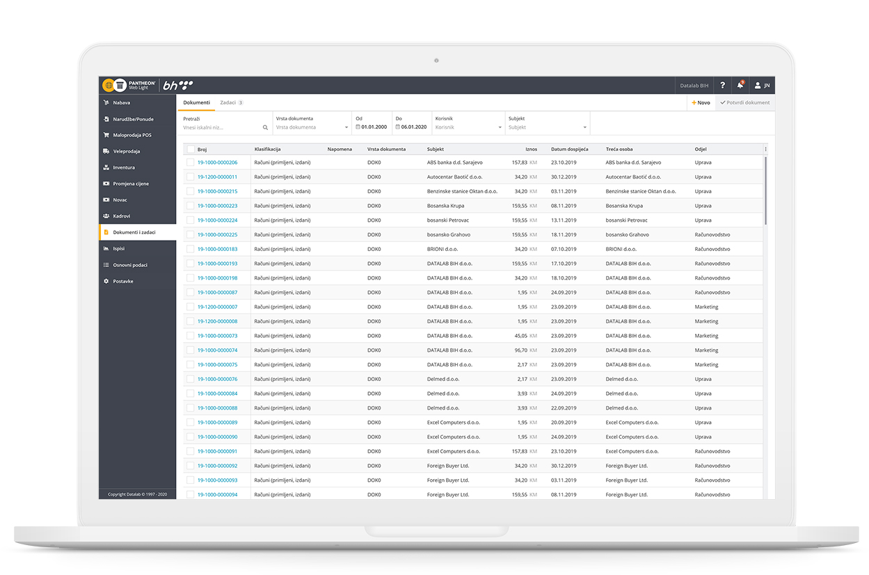 Online poslovni program - PANTHEON Web - Datalab