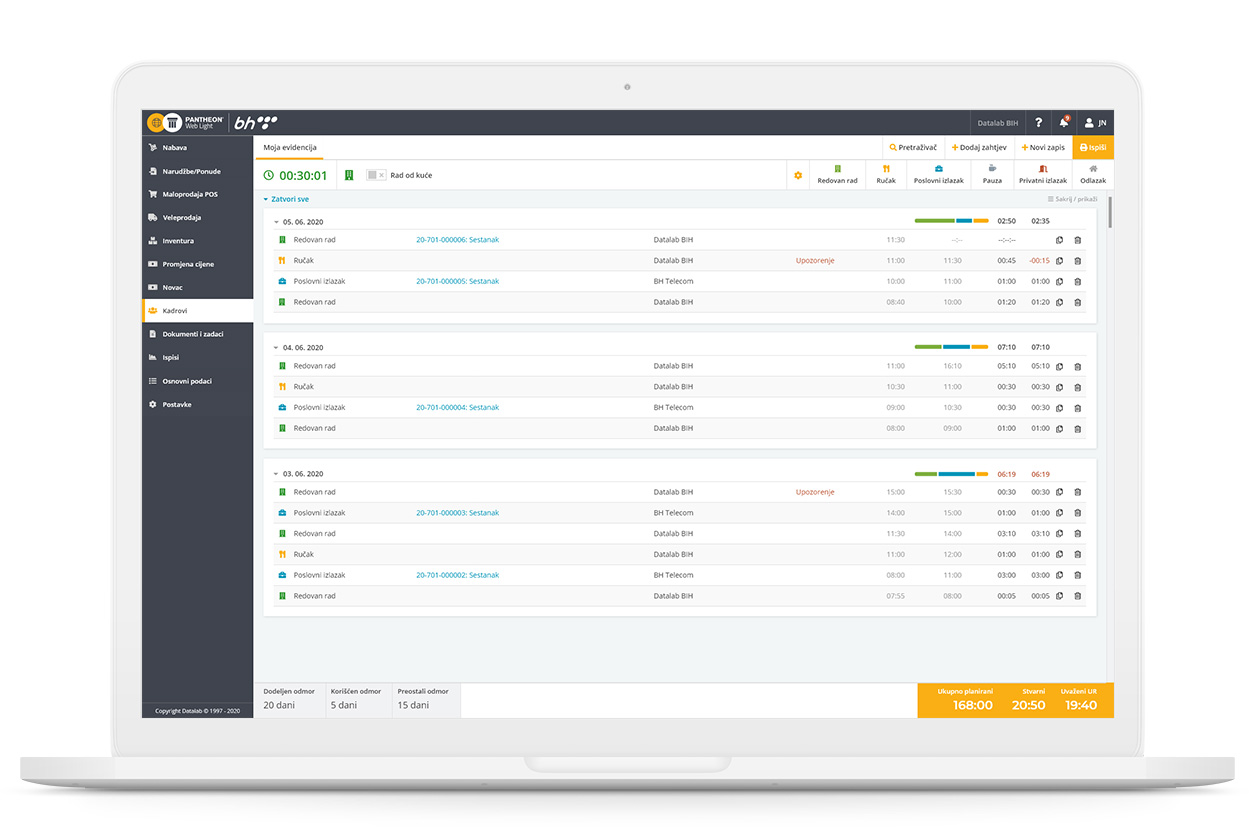 Online poslovni program - PANTHEON Web - Datalab