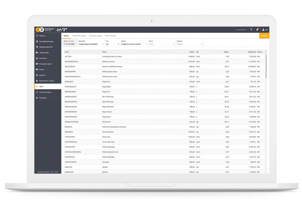 Online poslovni program - PANTHEON Web - Datalab